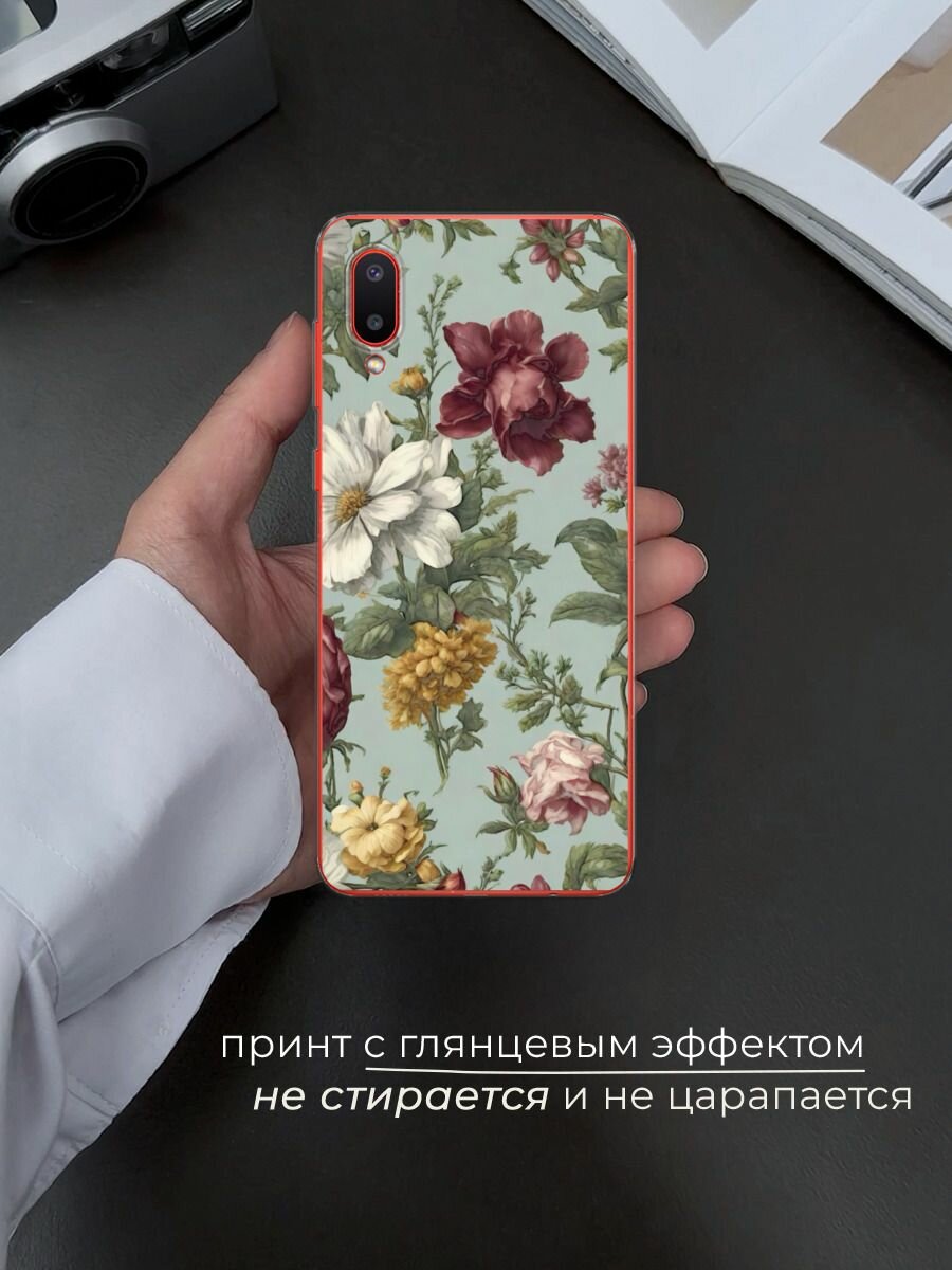 Силиконовый чехол на Samsung Galaxy A02 / Самсунг Галакси А02 с принтом Акварельные красные цветы — фото 1
