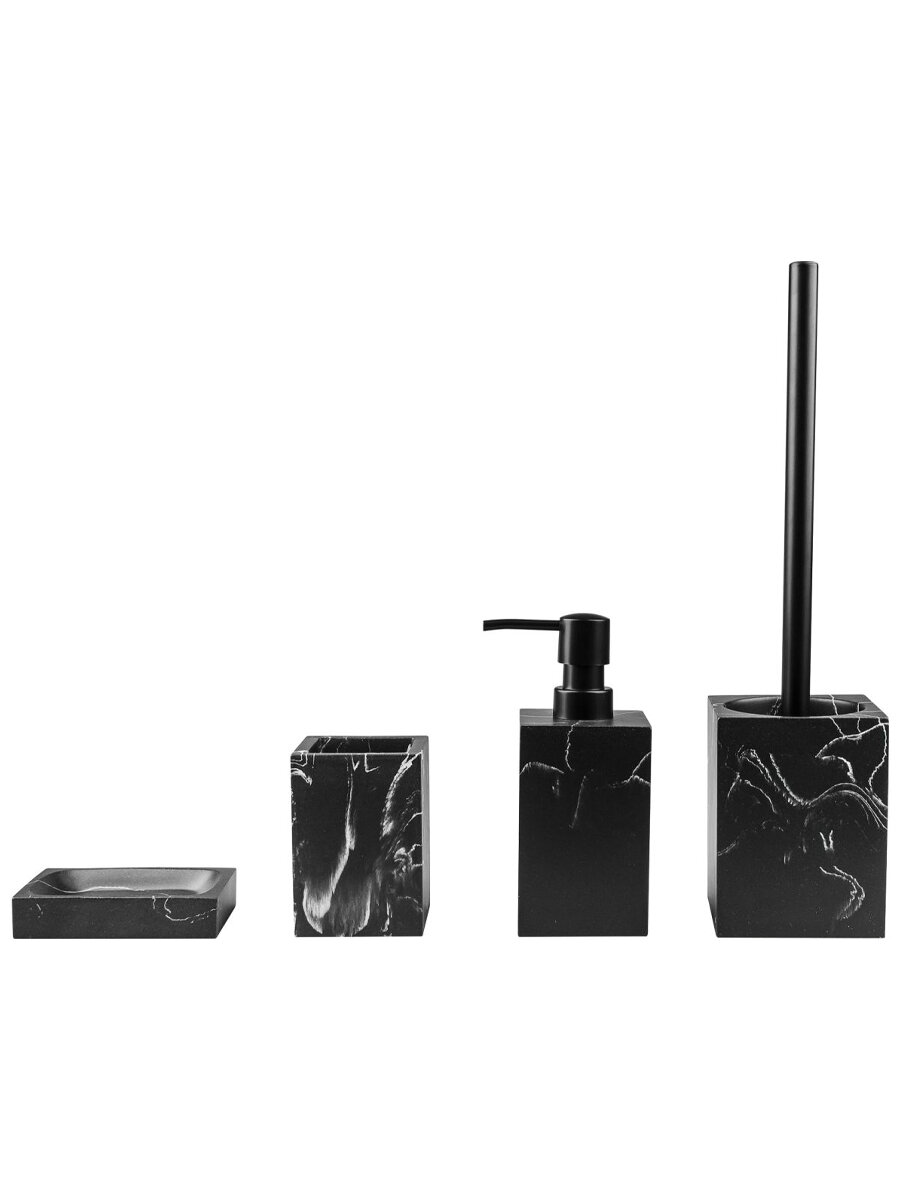 Набор для ванной комнаты аксессуаров 4 предмета PERFECTO LINEA коллекция MARBLE, черный (35-000115)