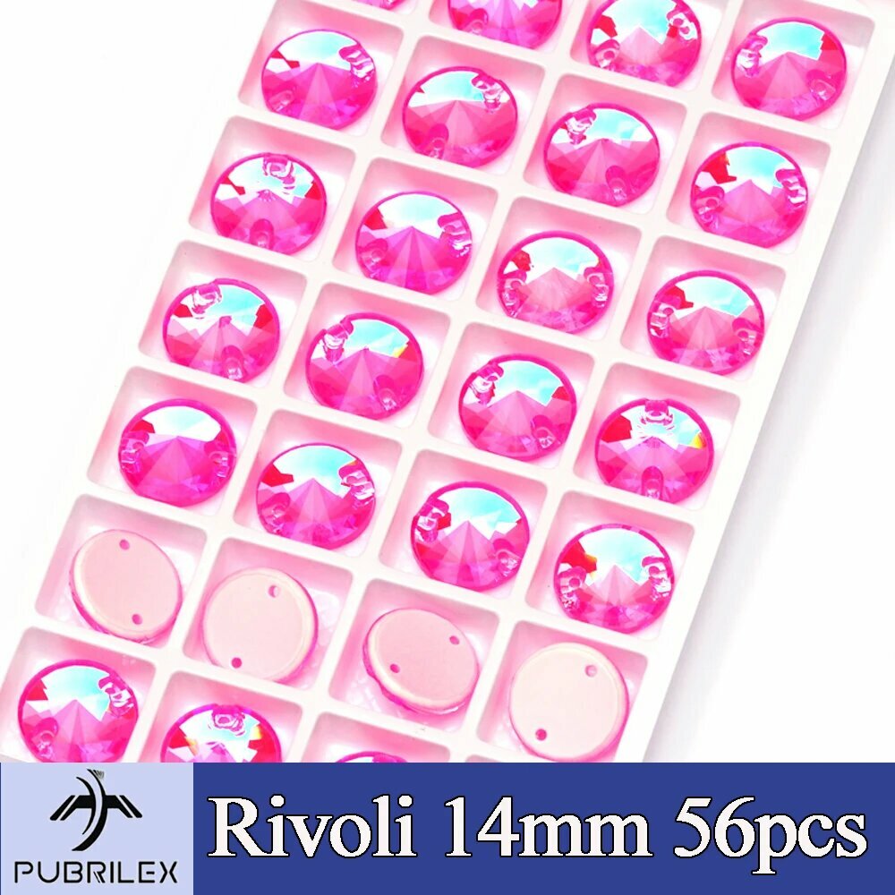 Стразы хрустальные Rivoli 14mm Electric Pink 56шт