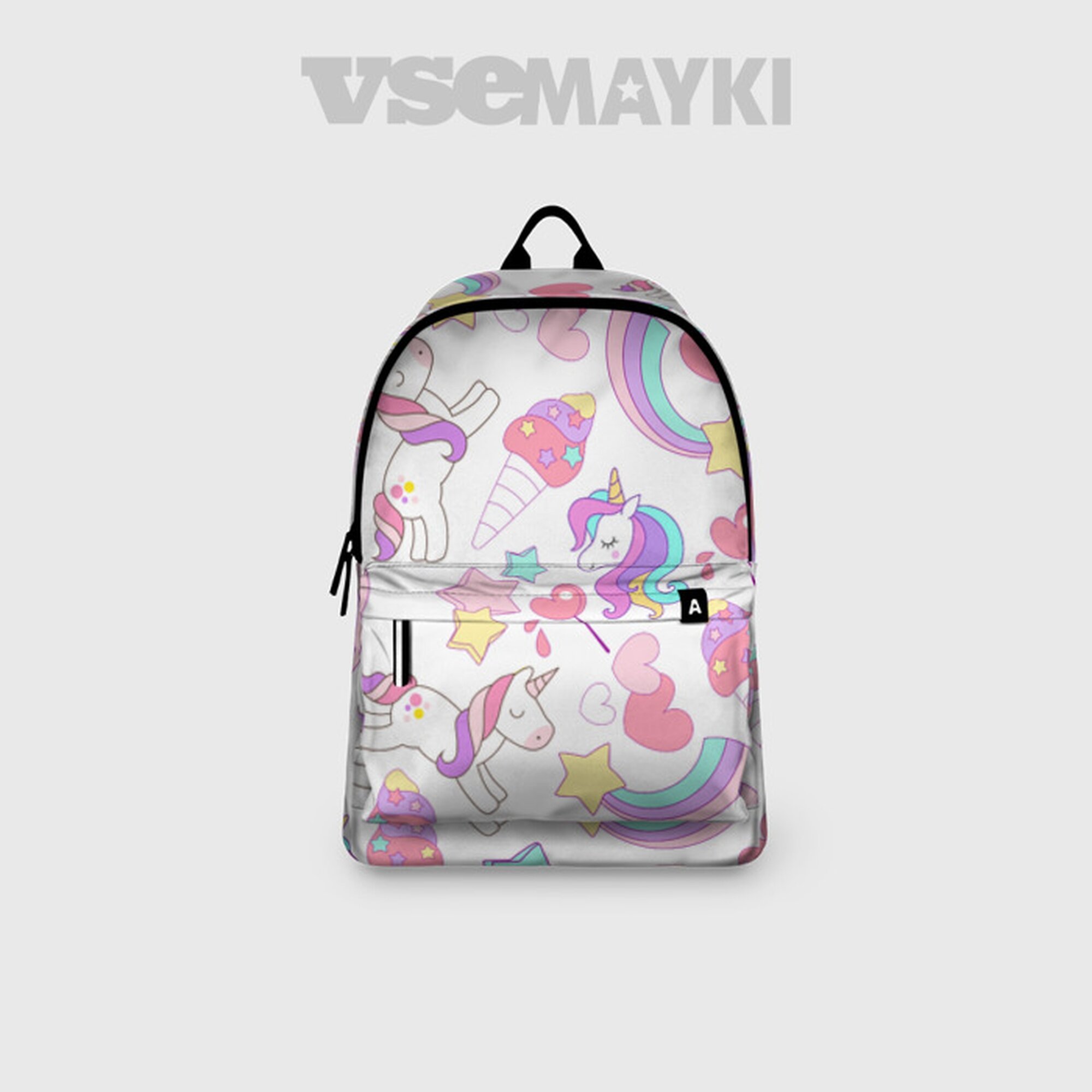 Рюкзак с принтом Единорог мороженое радуга и звездочки , One size, белый