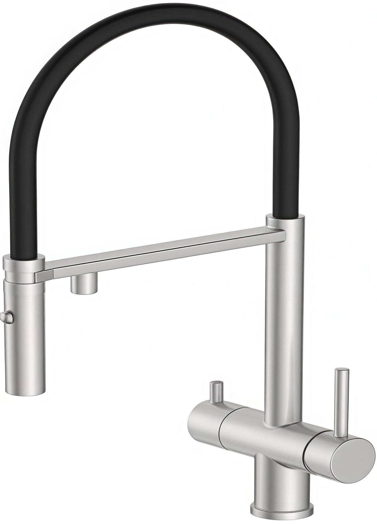 Смеситель для кухонной мойки Gappo G4397-85 с подключением фильтра питьевой воды и гибким изливом, сатин