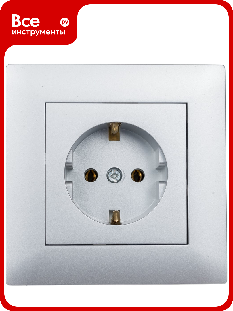 Розетка MAKEL с/з СП KAREA RIZZ 16А IP20 сереб, Имеет пластиковое основание