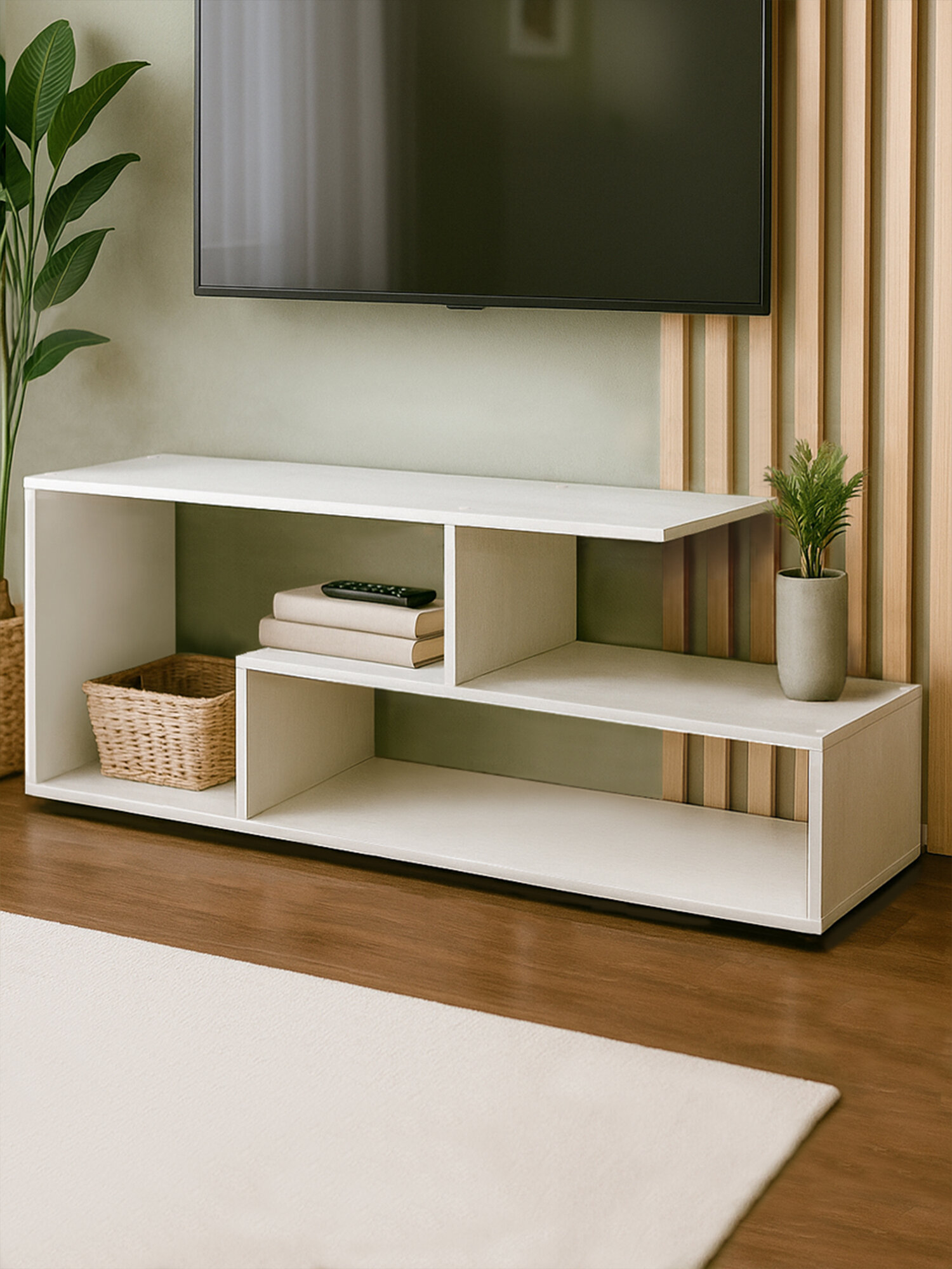 Тумба под телевизор Граникум "Кармен", полка напольная, белая, ЛДСП