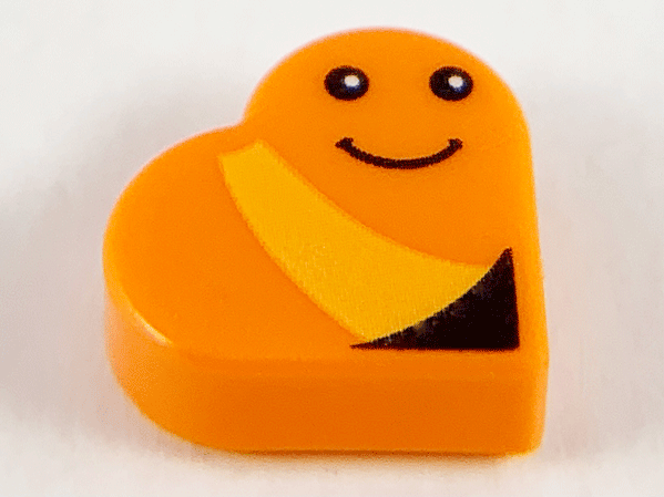 Деталь Lego 39739pb04 Tile, Round 1 x 1 Heart with Worm, Bright Light Orange Stripe, Black Eyes and Smile Pattern (Sesame Street Slimey)