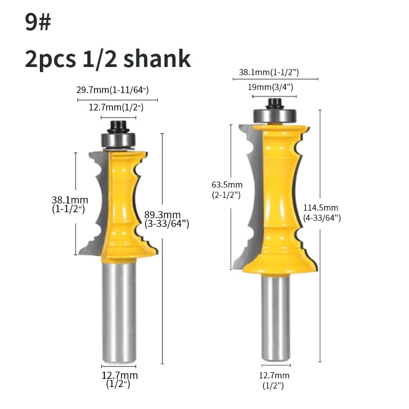 YUSUN фреза для перил из дерева 8 мм 12 мм 12,7 мм 2pcs 12.7 shank