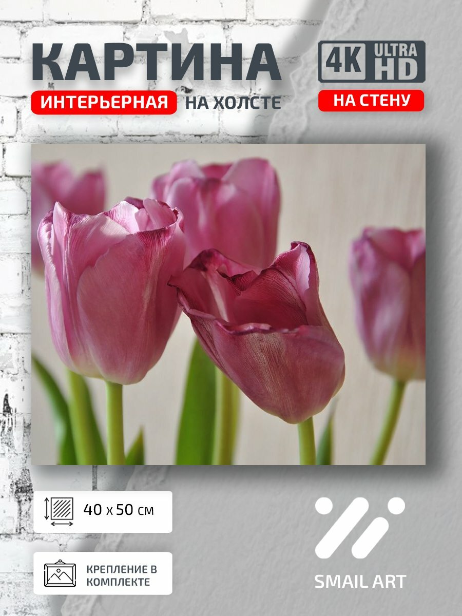 Картина на холсте интерьерная 40 на 50 на стену Тюльпаны Mood для кабинета атмосфера декор