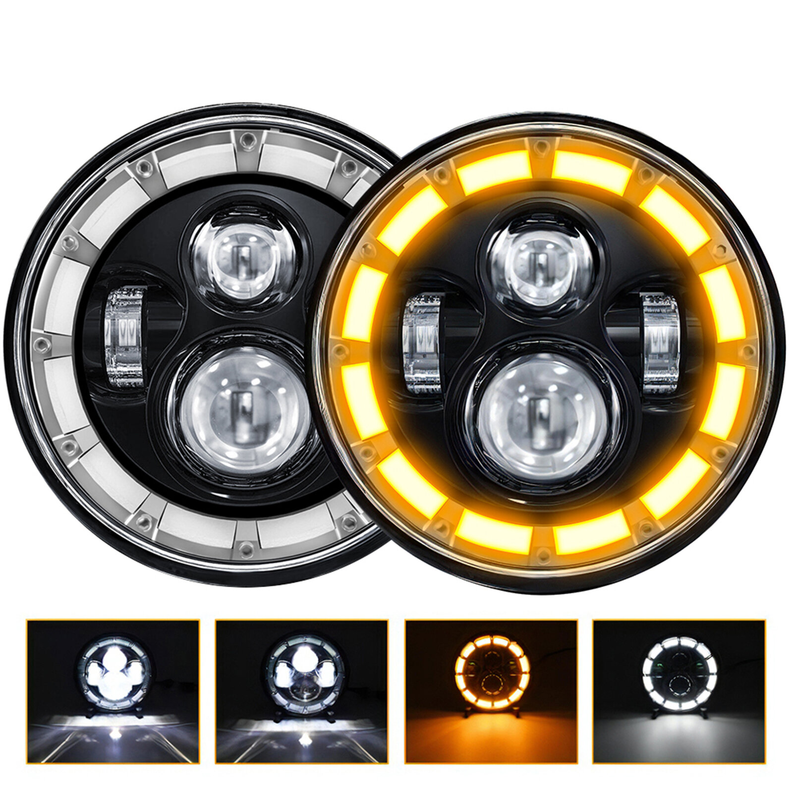 2 шт. 7-дюймовые светодиодные фары, водонепроницаемые круглые фары с дальним и ближним светом, DRL, указателями поворота для автомобилей и мотоциклов
