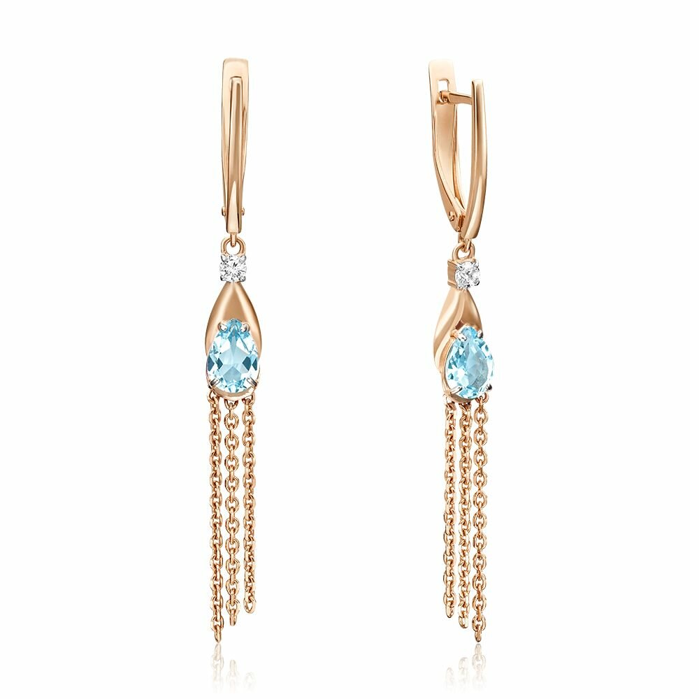Серьги, красное золото, 585 проба, топаз