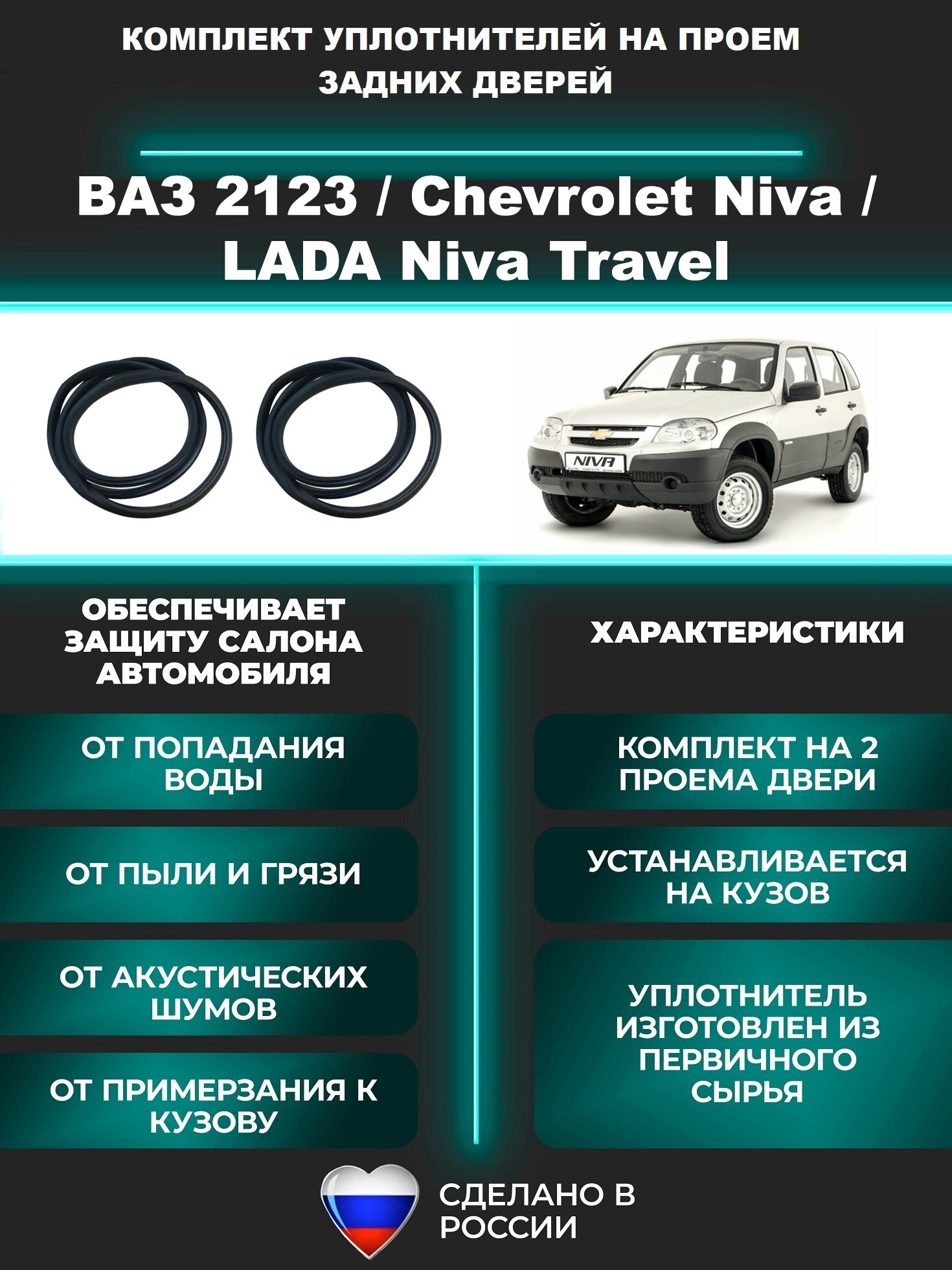 Комплект уплотнителей проема задних дверей ВАЗ 2123 / Chevrolet Niva / LADA Niva Travel / Нива Шевроле, стыкованный на 2 двери