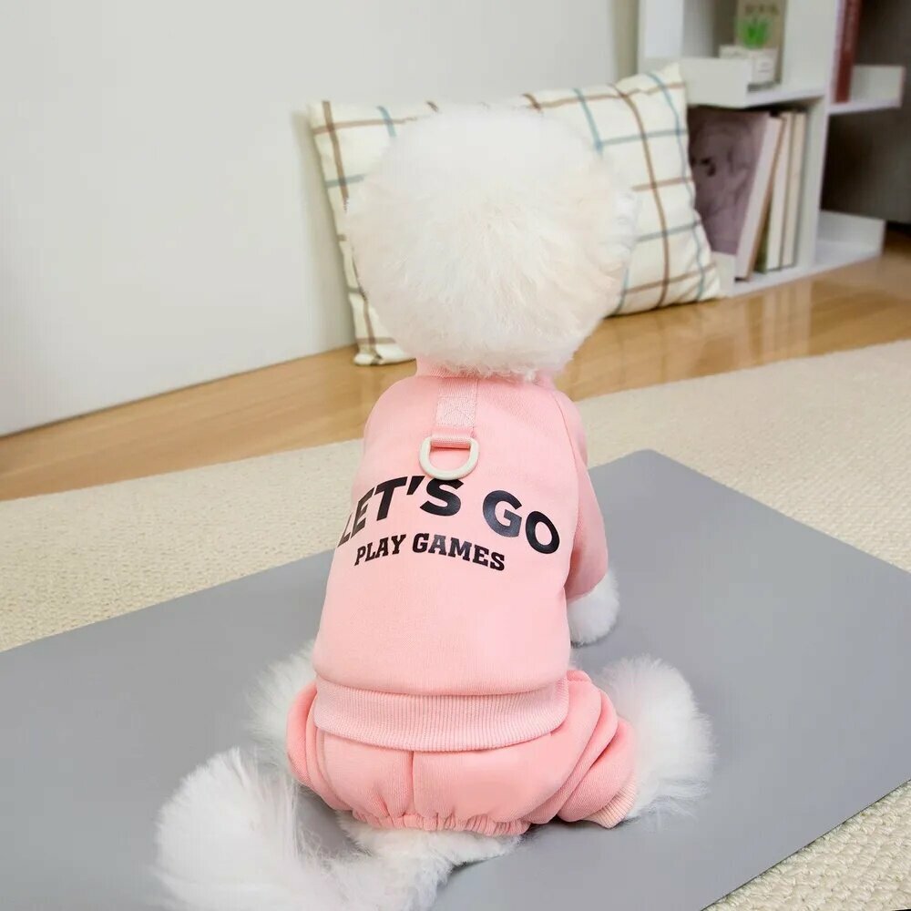 Детская собачья зимняя четырехногая толстовка с вышитыми милыми мордочками Теплая одежда для маленького питомца