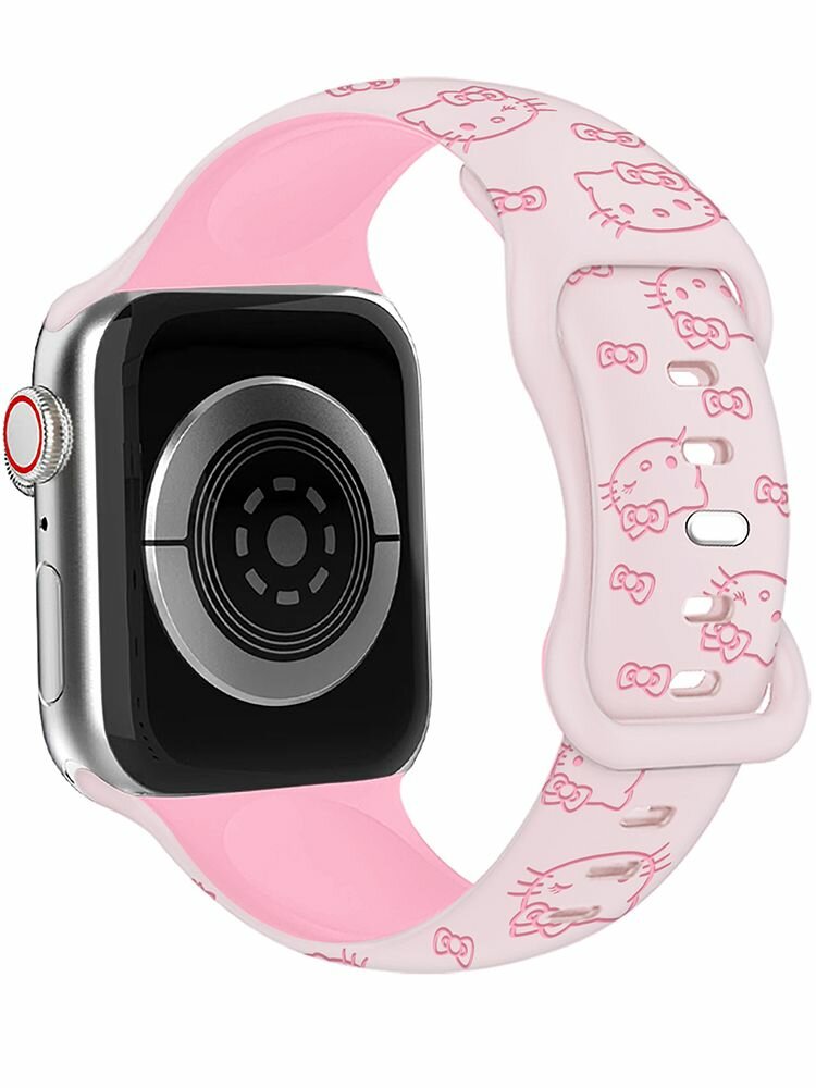 Силиконовый браслет женский 38 мм 40 мм 41 мм 42 мм для Apple Watch серии 4 5 6 7 8 9 10 с эксклюзивным принтом Hello Kitty