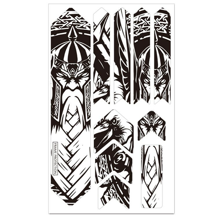 Набор защитных наклеек на раму велосипеда Enlee FG-10 Warrior рисунок "Викинг" черно-белый