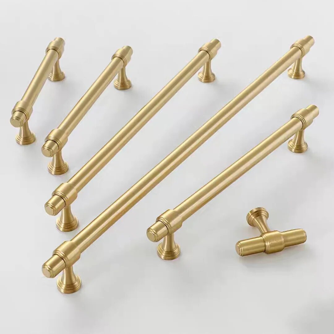 Латунные мебельные ручки T-образные 224mm hole centers, Gold