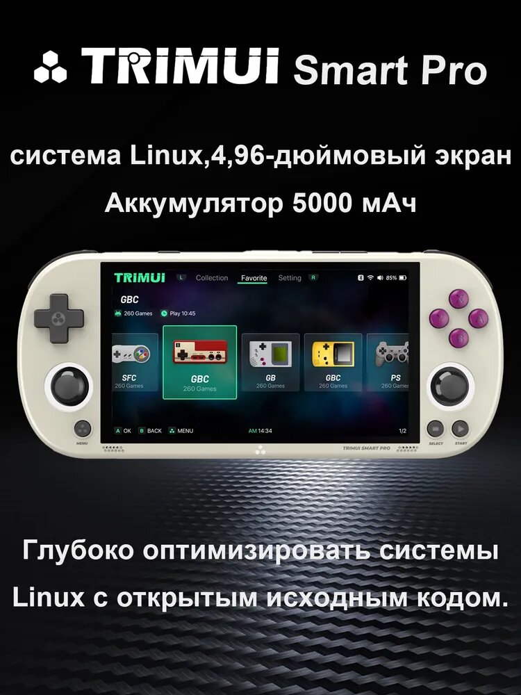 TRIMUI Smart Pro Портативная игровая консоль 64 ГБ, серый цвет — 4,96-дюймовый IPS-экран высокой четкости, система LINUX с открытым исходным кодом