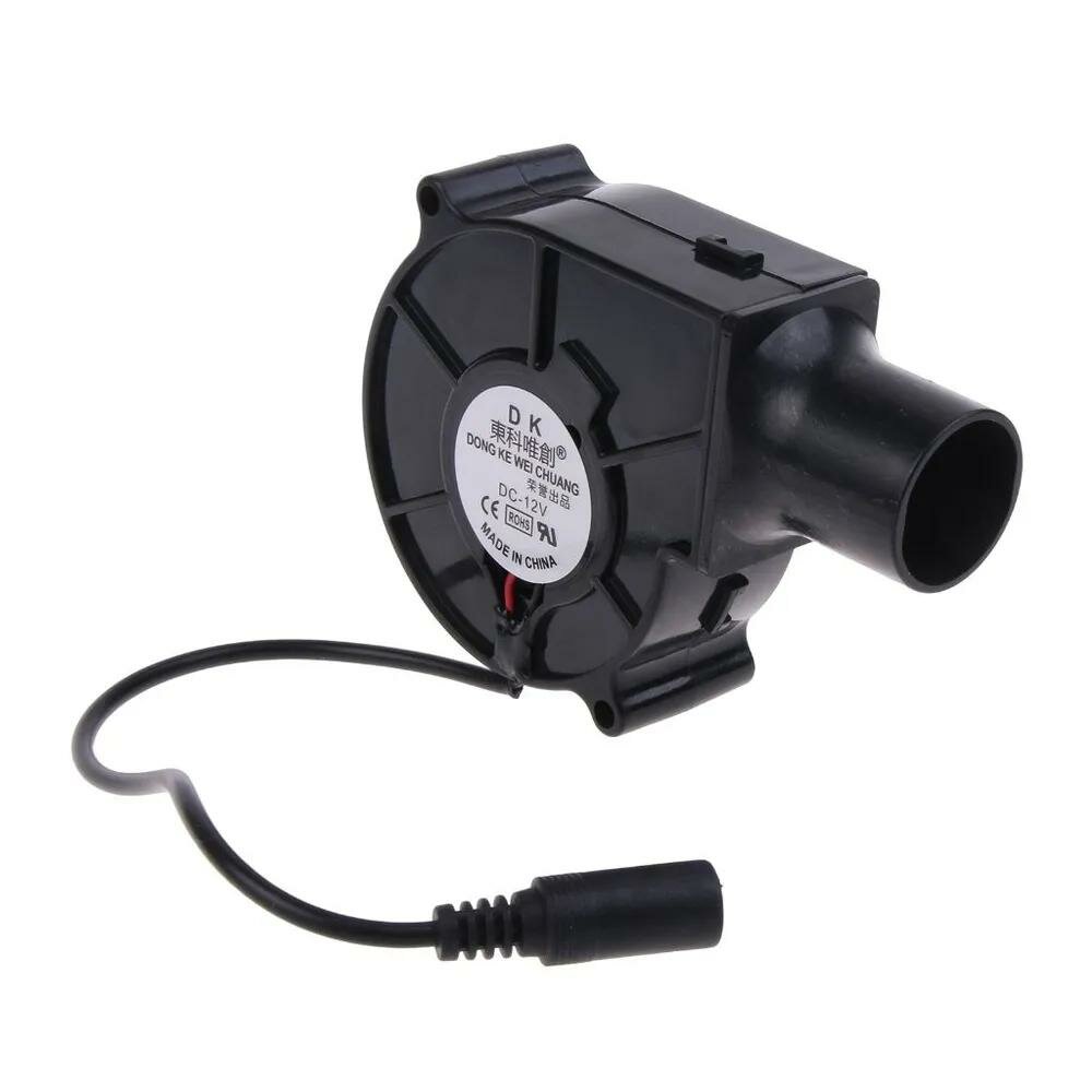 Переносной вентилятор для поджигания огня BBQ 12V, мотор 12V 7530, разъем 5.5x2.1 мм, диаметр канала 2.7 см/1.06 дюйма, длина кабеля 23 см/9.06 дюймов, скорость вращения 3700 RPM, в комплект входят 1x вентилятор для поджигания огня