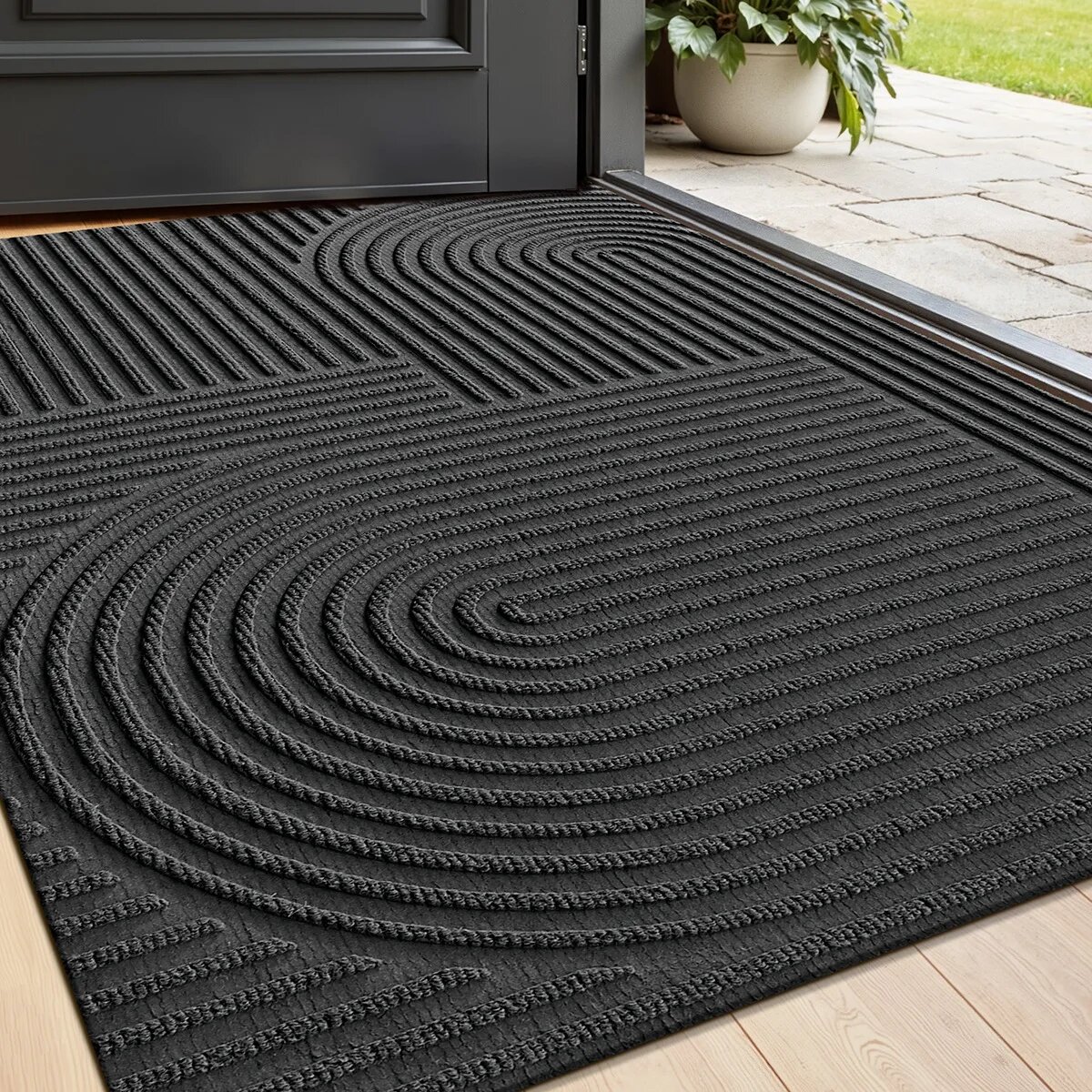 Входной коврик 3D геометрический антискользящий Черный, 60x90cm, Arc - Dark Gray