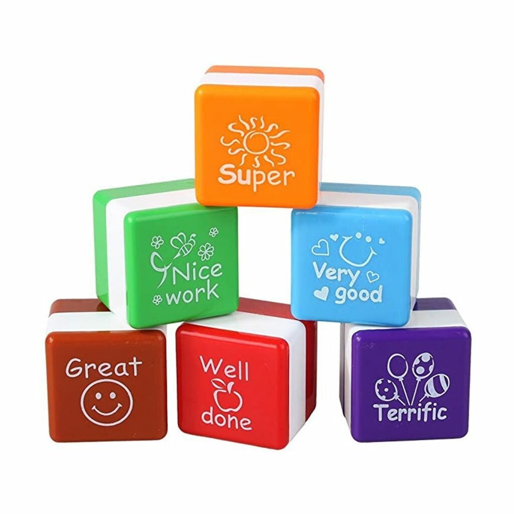 Печати для оценки учителей, набор 6 обучающих штампов с английскими буквами для детей 3+, пластиковые печати для школы, детского сада и домашнего обучения