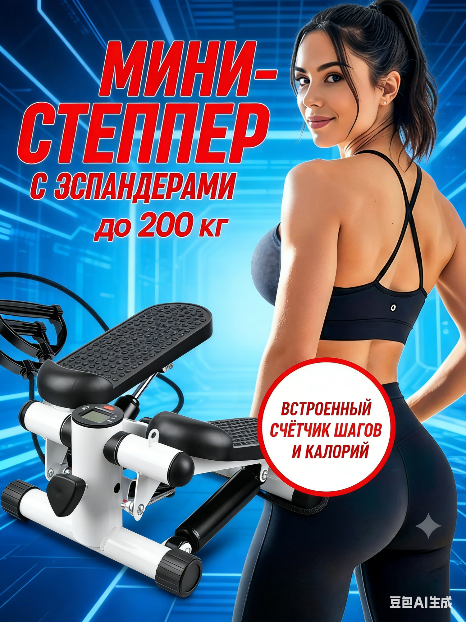 Степпер-тренажер для ног, бедер и ягодиц с эспандерами, максимальная нагрузка 200 кг