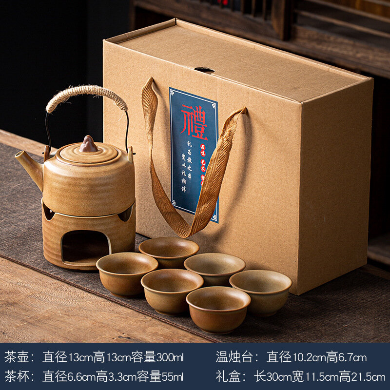 Набор чайников на дровах с ручкой, японский стиль, уличная чайная печь, подогреватель чая, винтажный набор из грубой керамики