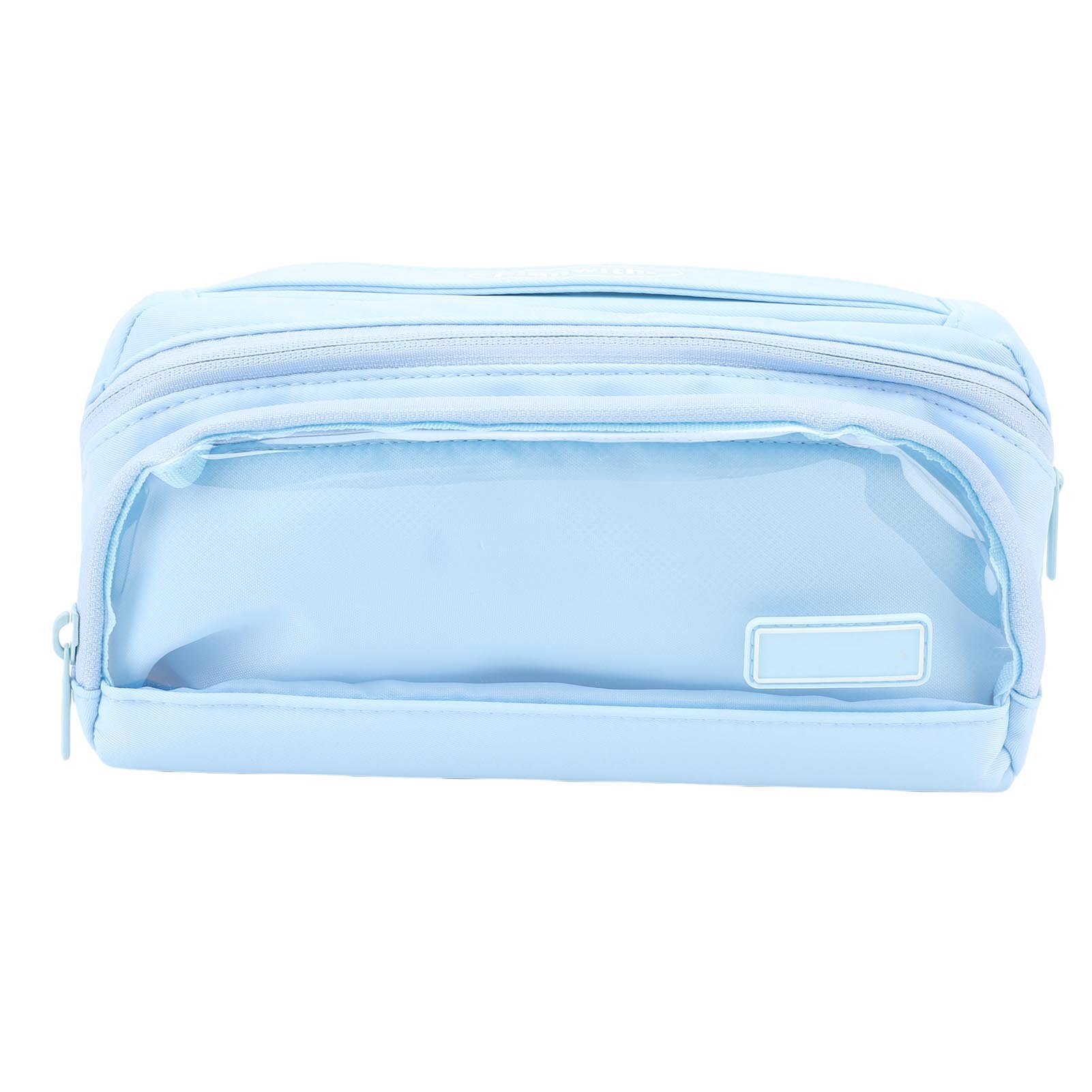 Пенал для карандашей, синий, вместительный, из канваса, с прозрачным отделением, для школы, офиса, путешествий.