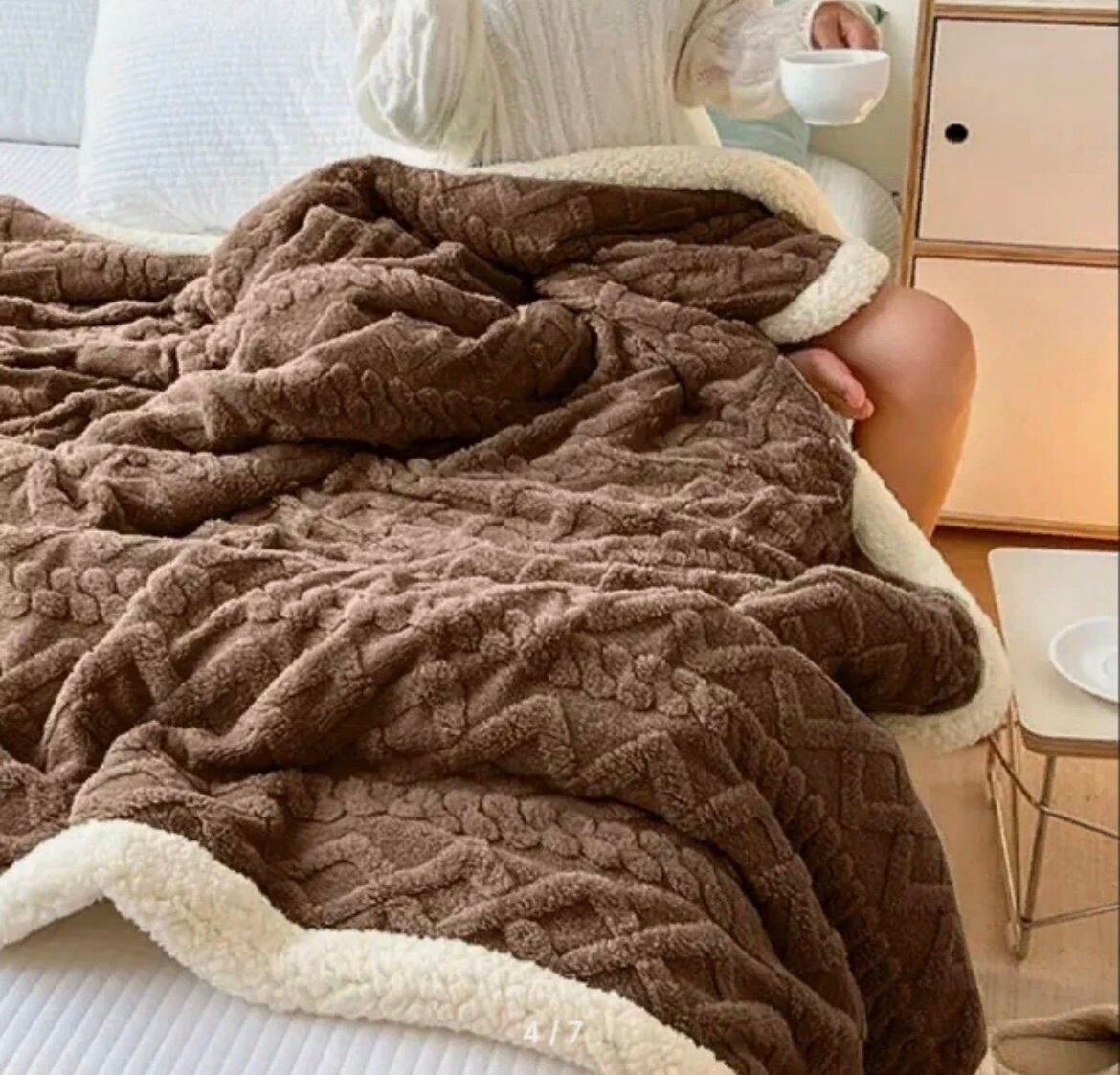 Плед-покрывало, мягкий плюш, 200x230 см, «Косичка», цвет коричневый