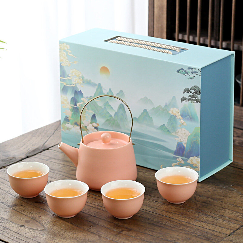 Домашний простой цветной глазурованный набор для чая кунг-фу, подарок с индивидуальным логотипом, набор в подарочной коробке для подарков, персонализированный сувенирный подарок
