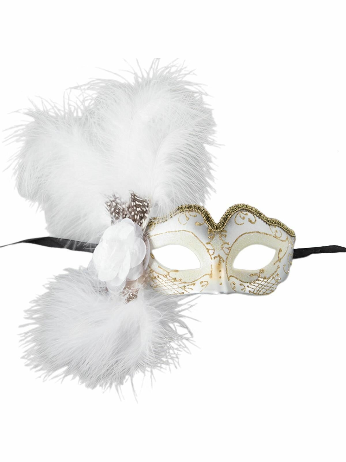 Маска для маскарада с перьями и цветами для женщин на Хэллоуин и косплей, Белый