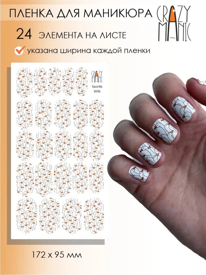 Crazy Manic Плёнки для ногтей для маникюра favorite birds