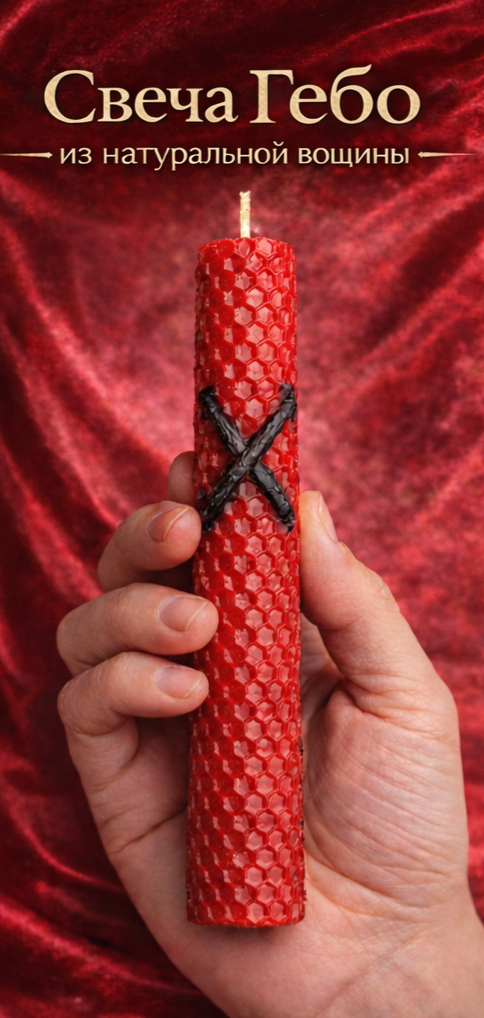 Магическая свеча с изображением руны Гебо, красная 1 шт, в подарочной крафтовой упаковке с сургучной печатью