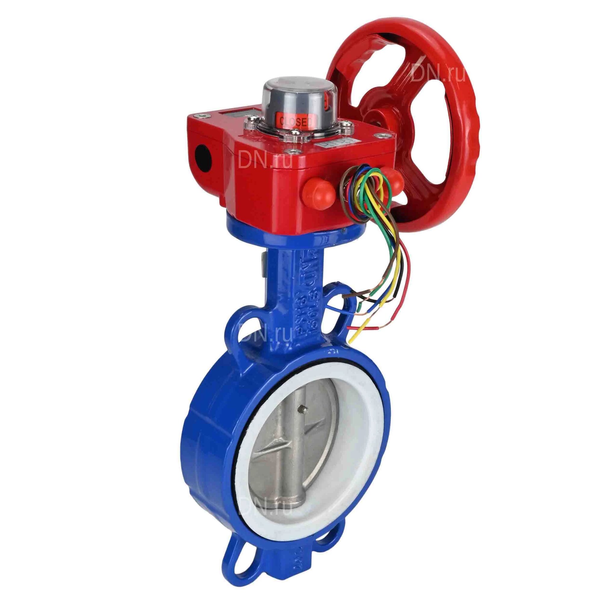 Затвор DN.ru WCB-316-PTFE-2W-Fb Ду100 Ру16, с редуктором HGBF-1