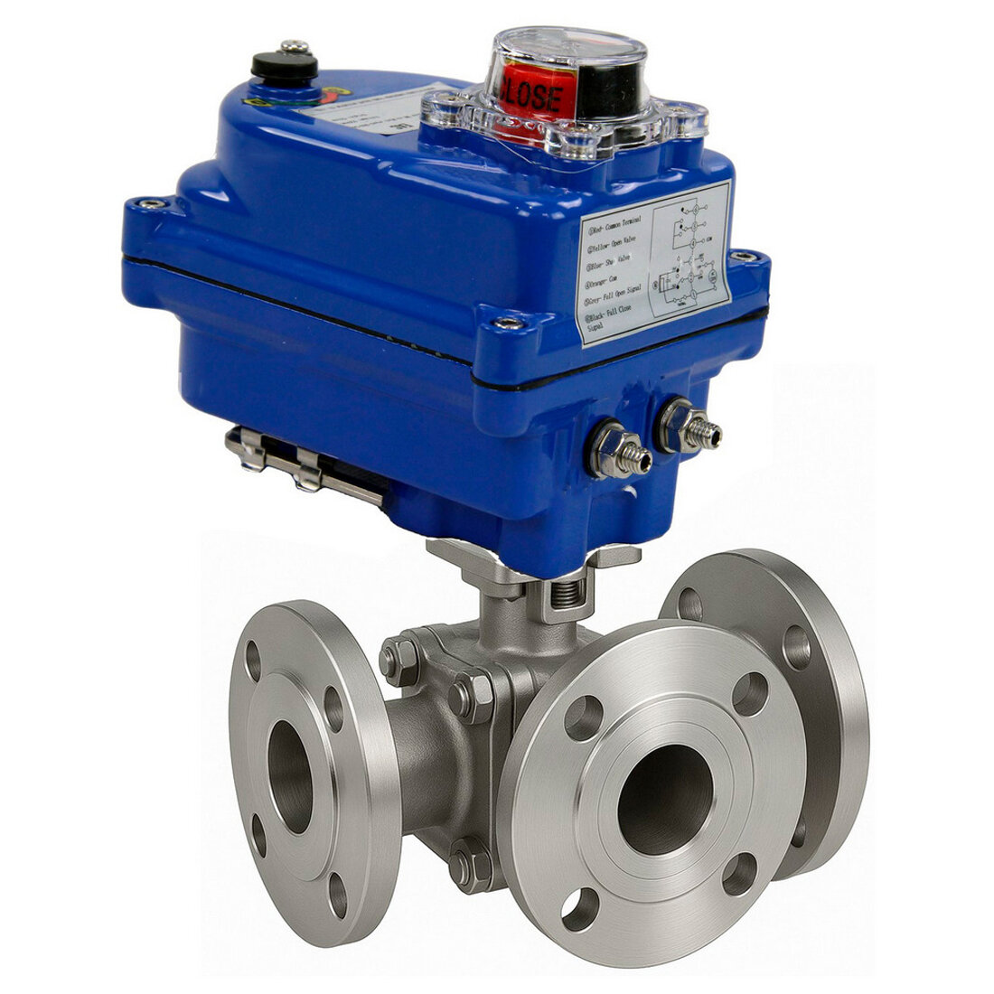 Кран шаровой DN.ru 316-316-PTFE-FP-3L-F-ISO-H Ду20 Ру16 HYMT, трехходовой L-тип, полнопроходной, фланцевый, корпус - нержавеющая сталь SS316, с редуктором HGB-1 с визуальным указателем положения (опрессовано)