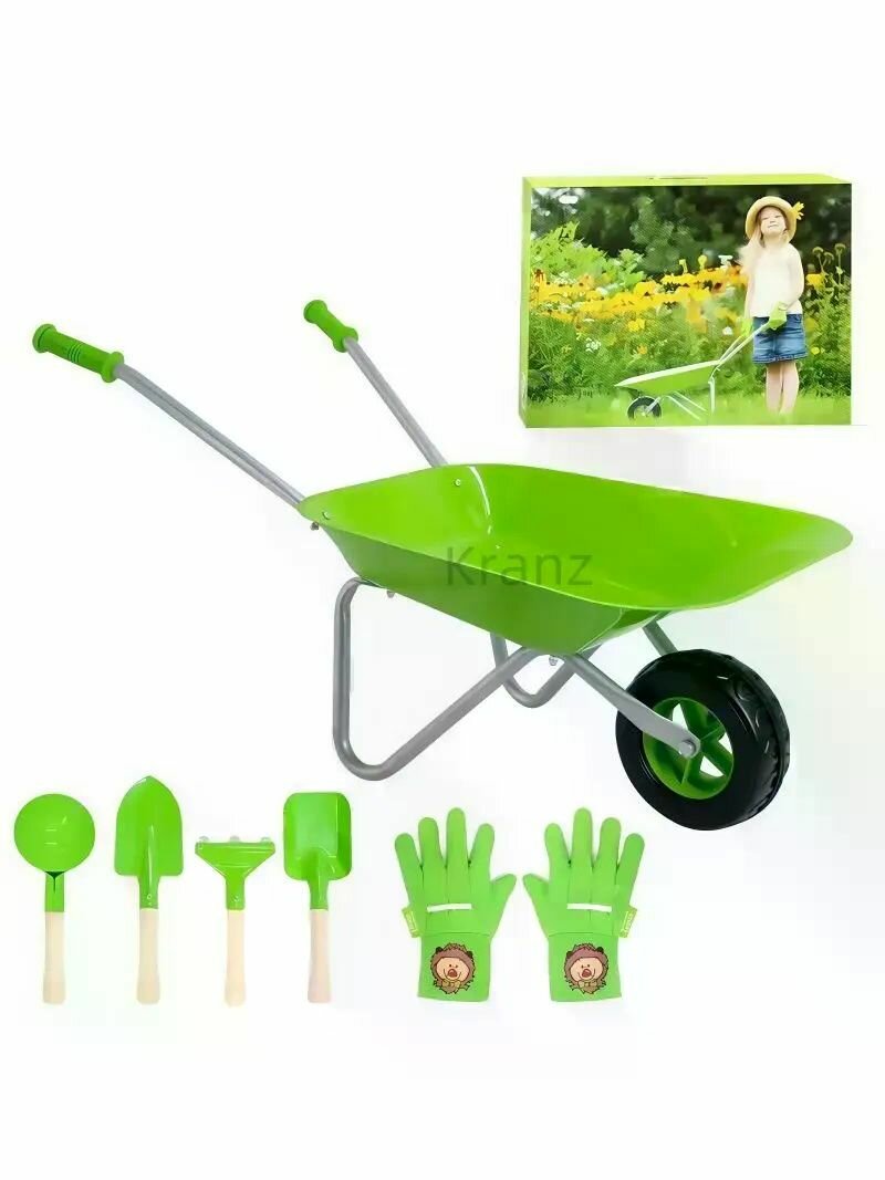 Тележка детская Дачная с ручкой / Тачка садовая для игры в песке / Набор для песочницы