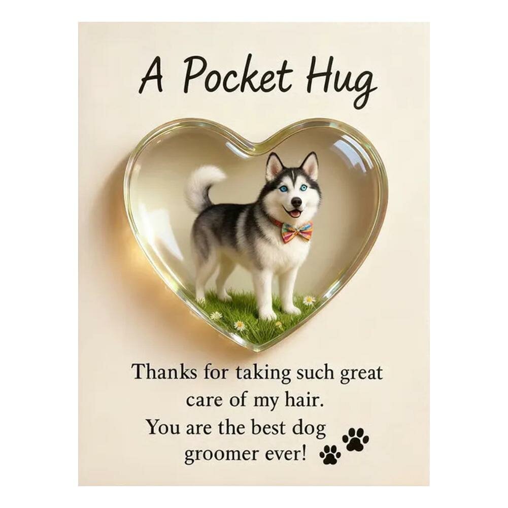 Подарок в виде сердечка «Карманное объятие» для грумеров, подарок в знак благодарности грумерам, сувенир из стекла в форме сердца с поздравительной открыткой, трогательный памятный подарок для салона груминга животных.