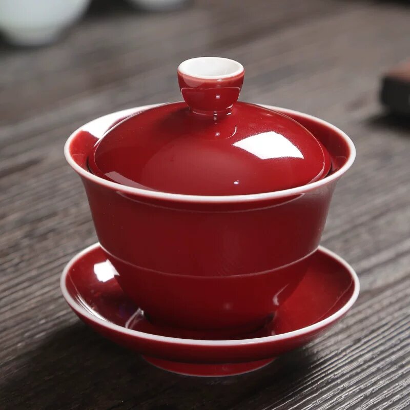 Langhong глазурь Sancai крытая миска свадебная чайная миска противоожоговая кунг-фу чайная заварочная чаша из жира