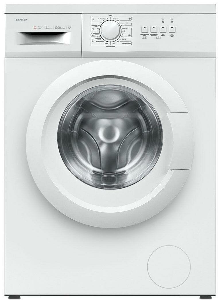 Стиральная машина Centek CT-1901 узкая, белый, 6 кг, 1000 об/мин, пар