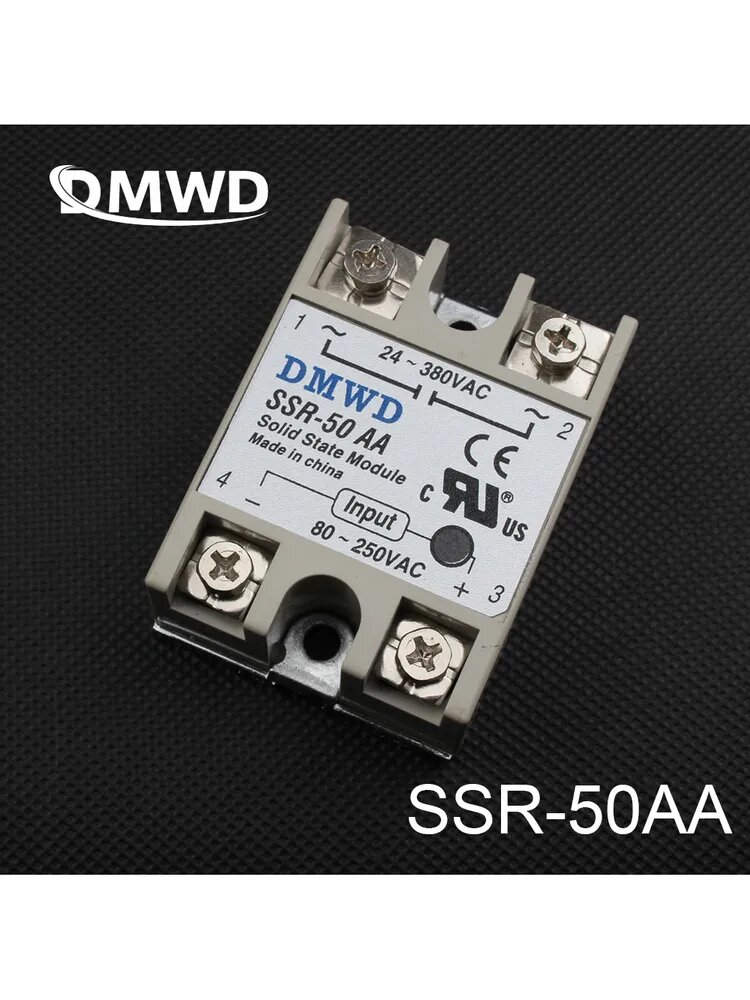 Твердотельное реле однофазное, до 50 ампер, 24-380 вольт, управление переменным напряжением 80-250 VAC, SSR-50 AA -1 шт.