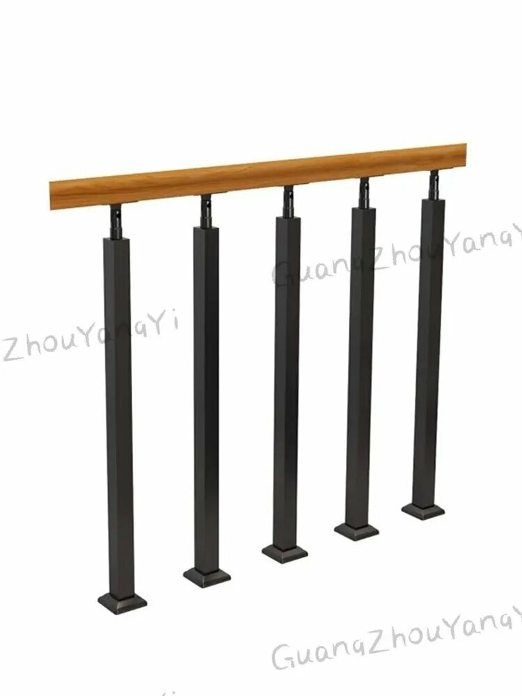 Перила для лестниц с металлическими стойками и поручнем из массива дерева 5 столбов + 1 перекладина, для крыльца, балкона, лофта