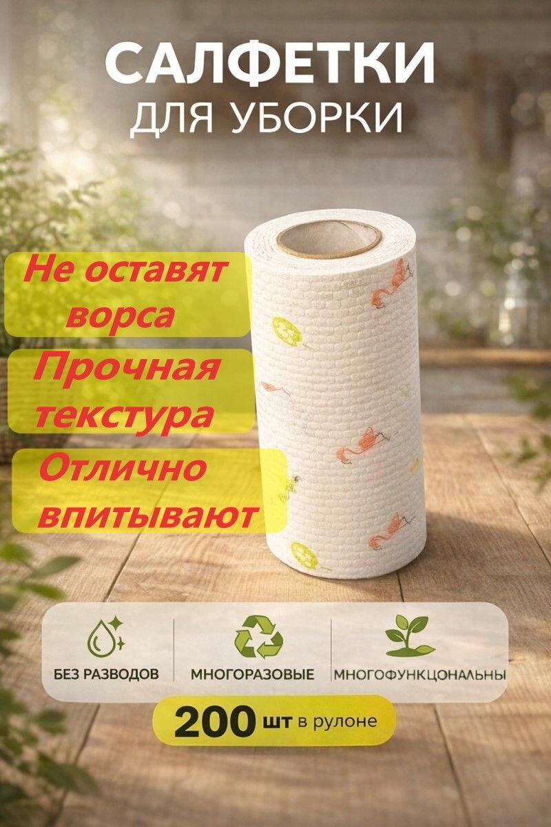 Безворсовые салфетки для уборки. Умные вискозные полотенца для маникюра дома многоразовые универсальные в рулоне 200шт кухонные. IkoloL