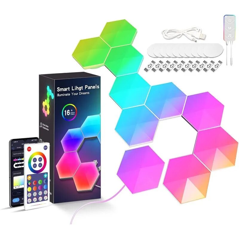 Smart Light Panels Hexagon Smart LED светильник, сенсорное управление, RGB подсветка, настенный светильник