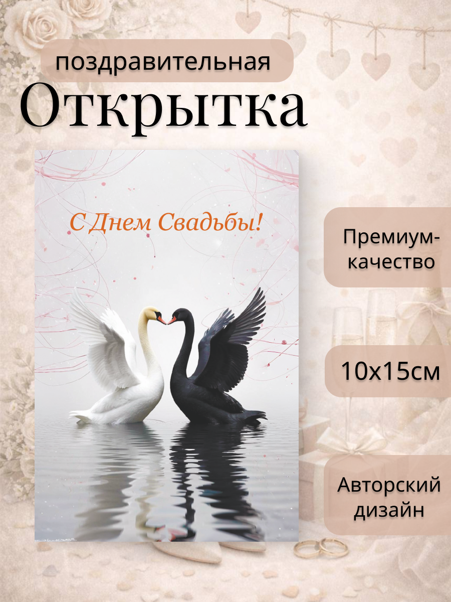 Открытка дизайнерская "С Днем Свадьбы!" с крафтовым конвертом