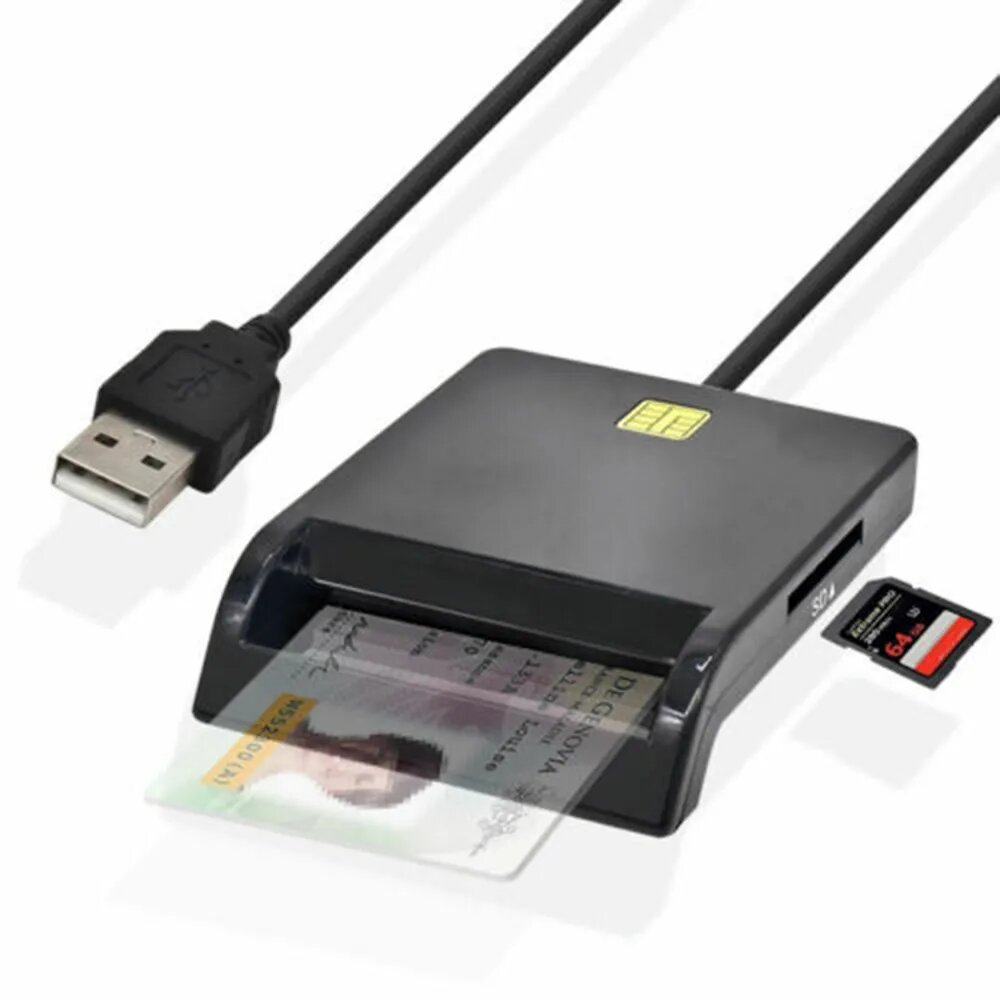 Умный USB-ридер для контактных смарт-карт DNIE, CAC, ATM, ID, IC с разъёмами microSD и SIM