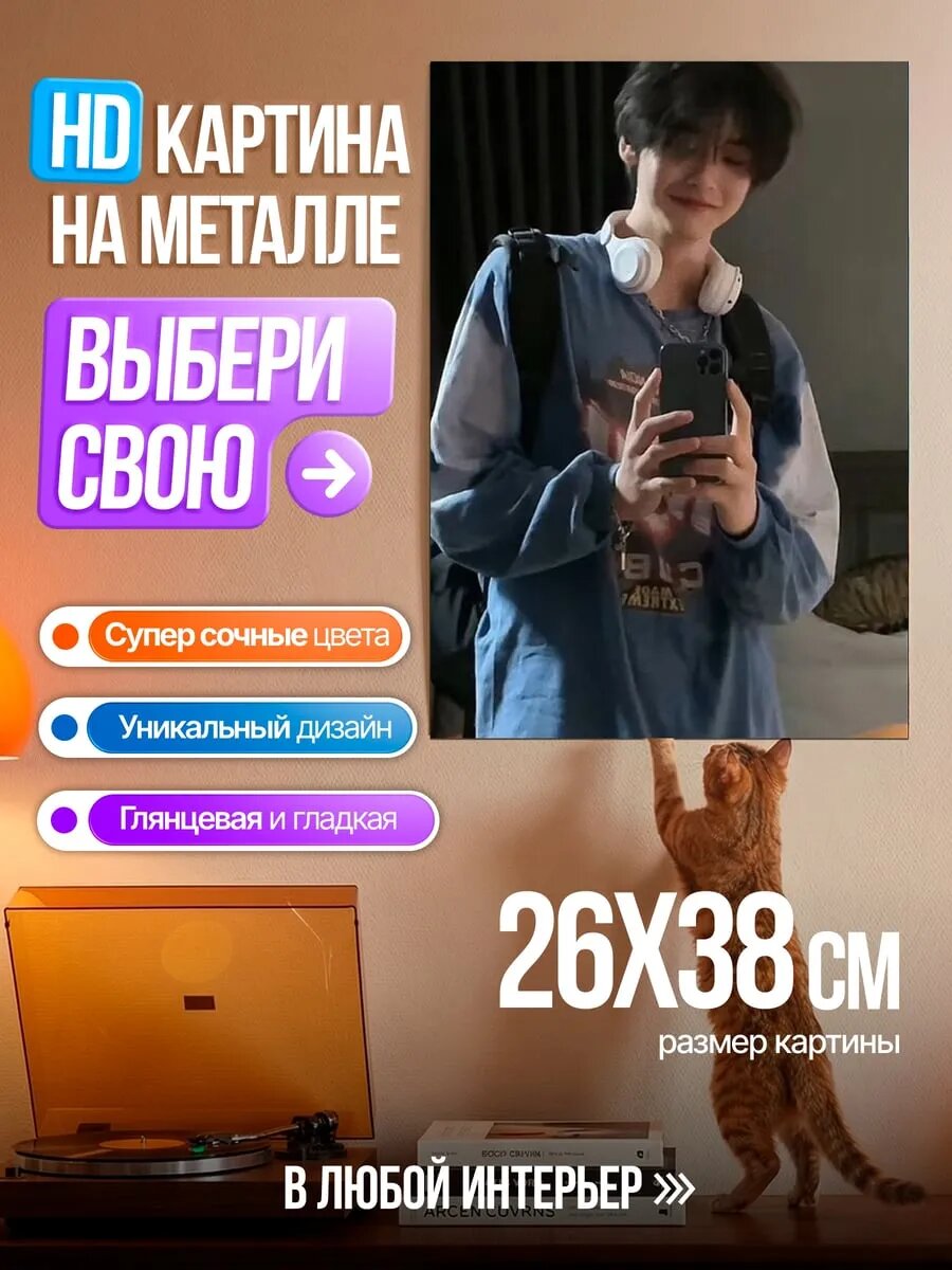 Картина на HD металле парень с наушниками