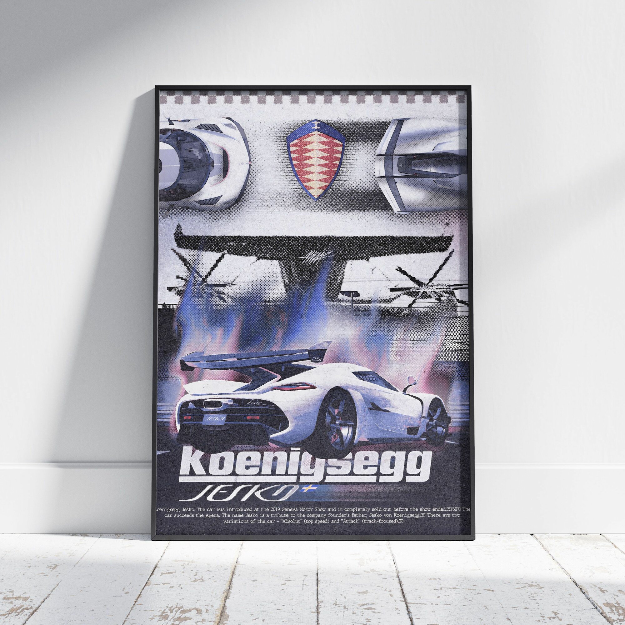 Плакат на стену для интерьера Спорткар (Koenigsegg Jesko 10) - Постер по спортивным гоночным машинам автомобилям формата А3 (30x42 см)