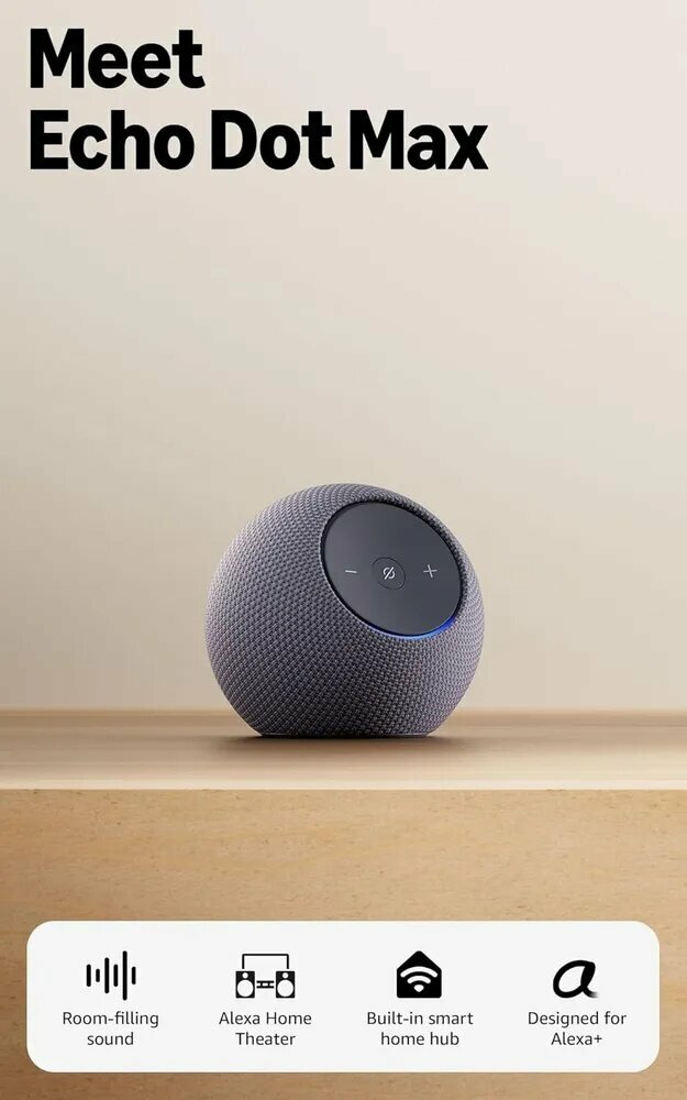 Умная Колонка Amazon Echo Dot MAX с помощником Alexa+ (Алекса), серый