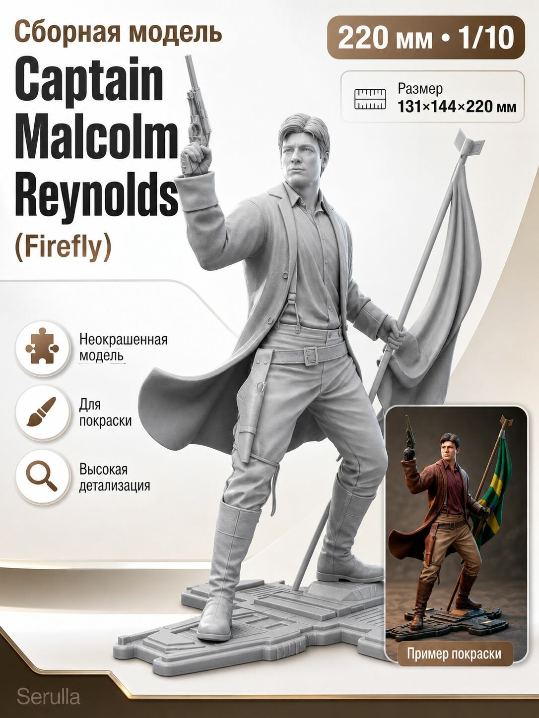 Сборная модель Captain Malcolm Reynolds (Firefly), 220мм, 1/10 для покраски
