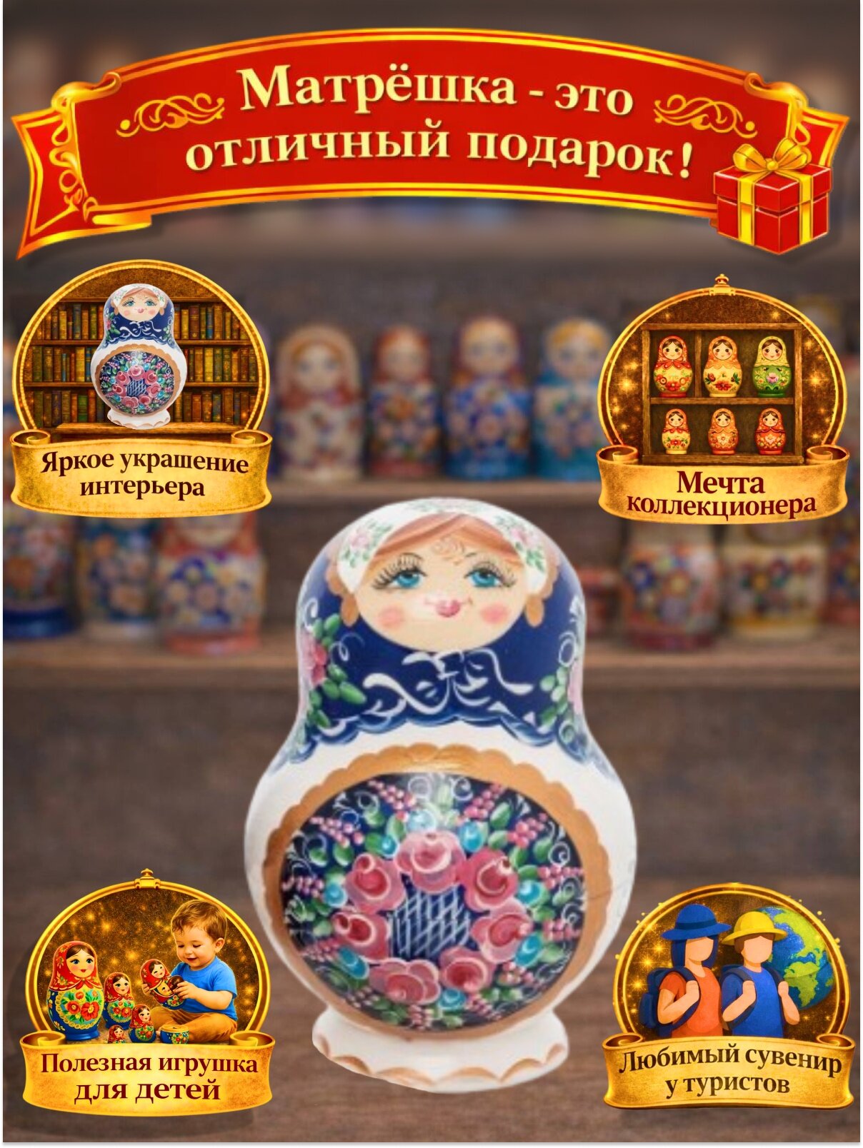 Матрешка Лиловые розы — фото 1