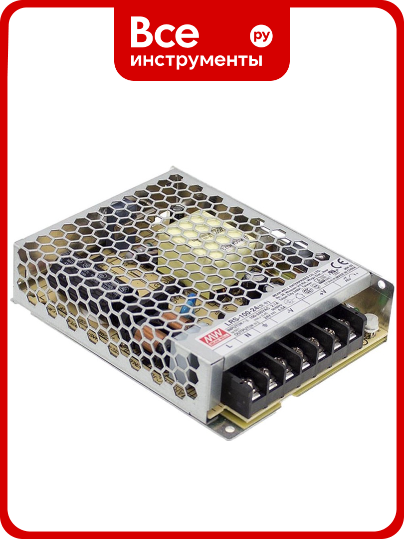 Источник питания Mean Well LRS-100-24, 100Вт, 24В, 4.5А, 1U, 30мм