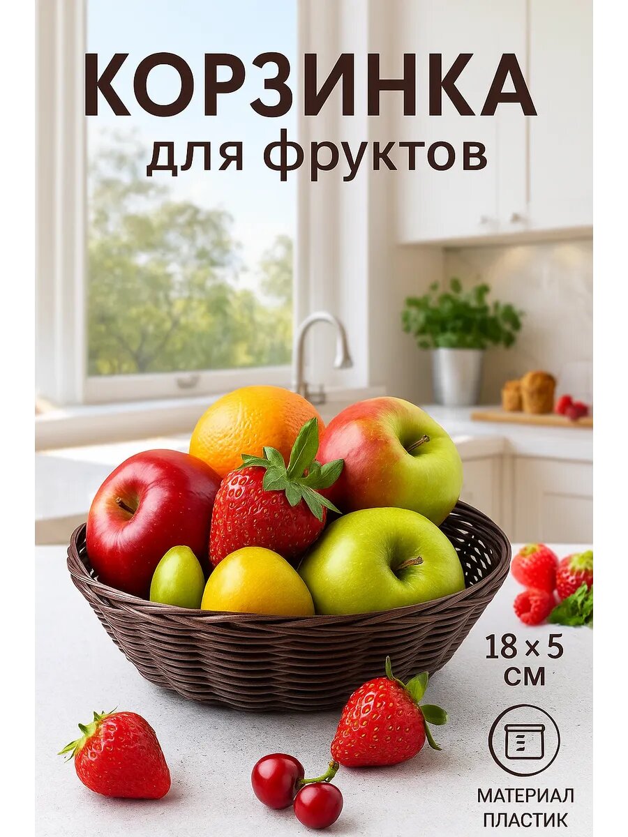 Корзинка для фруктов и хлеба Доляна "Шоко", плетеная, пластик, коричневая, 18x15x5 см