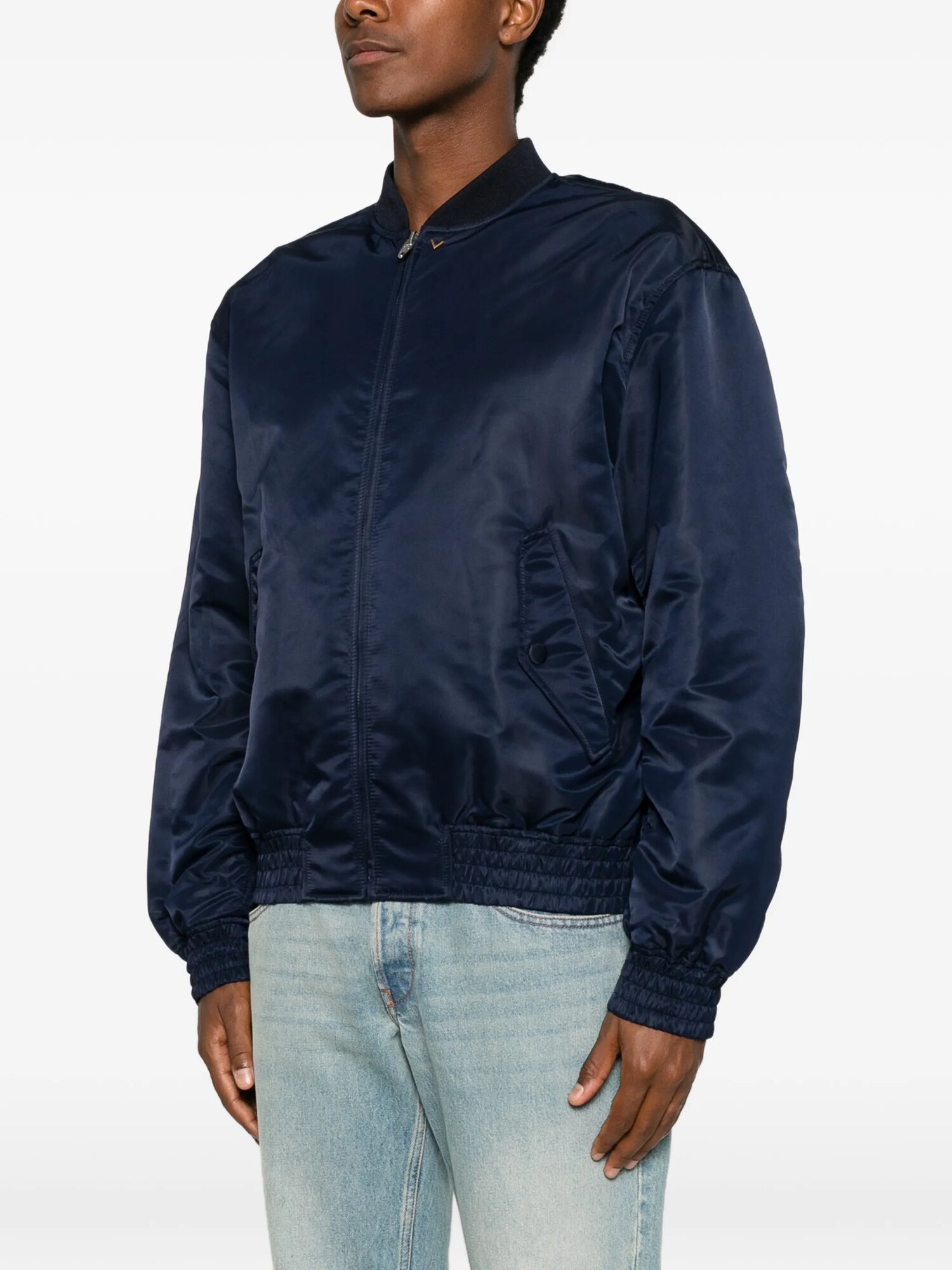 Куртка Valentino V-logo zip-up bomber jacket, размер 48, blue — фото 1