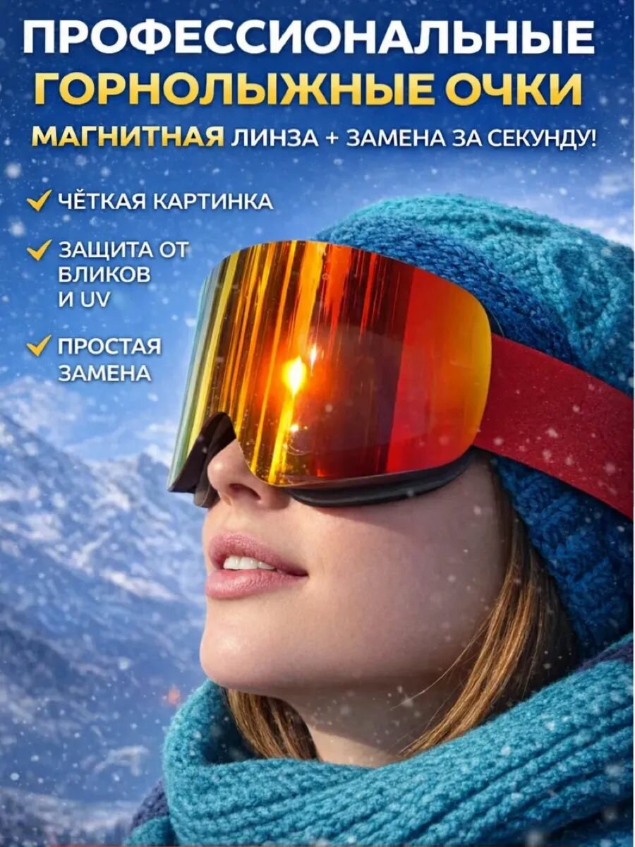 Очки горнолыжные маска со сменными линзами для сноуборда